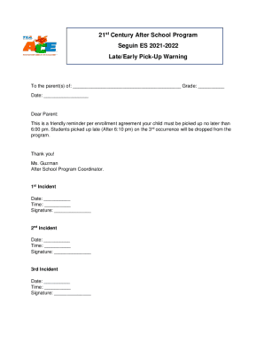 Fillable Online Houston ISD - Late/Early Pick-Up Warning Fax Email ...