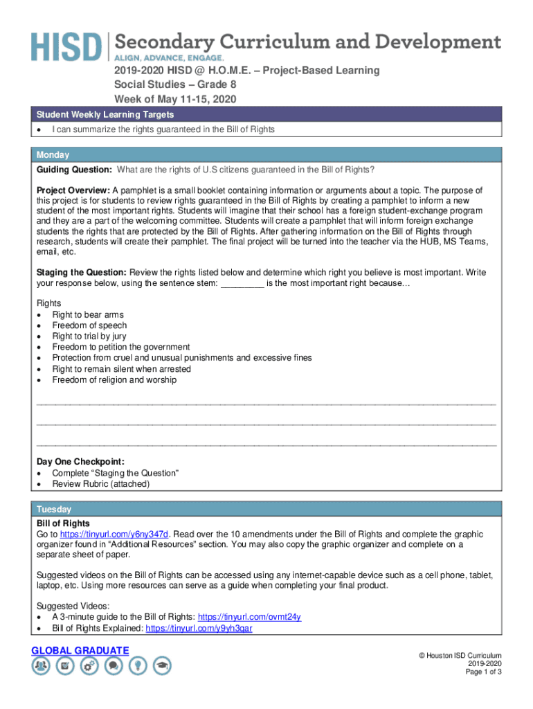 Fillable Online 2019-2020 HISD H.O.M.E. Project-Based Learning ...
