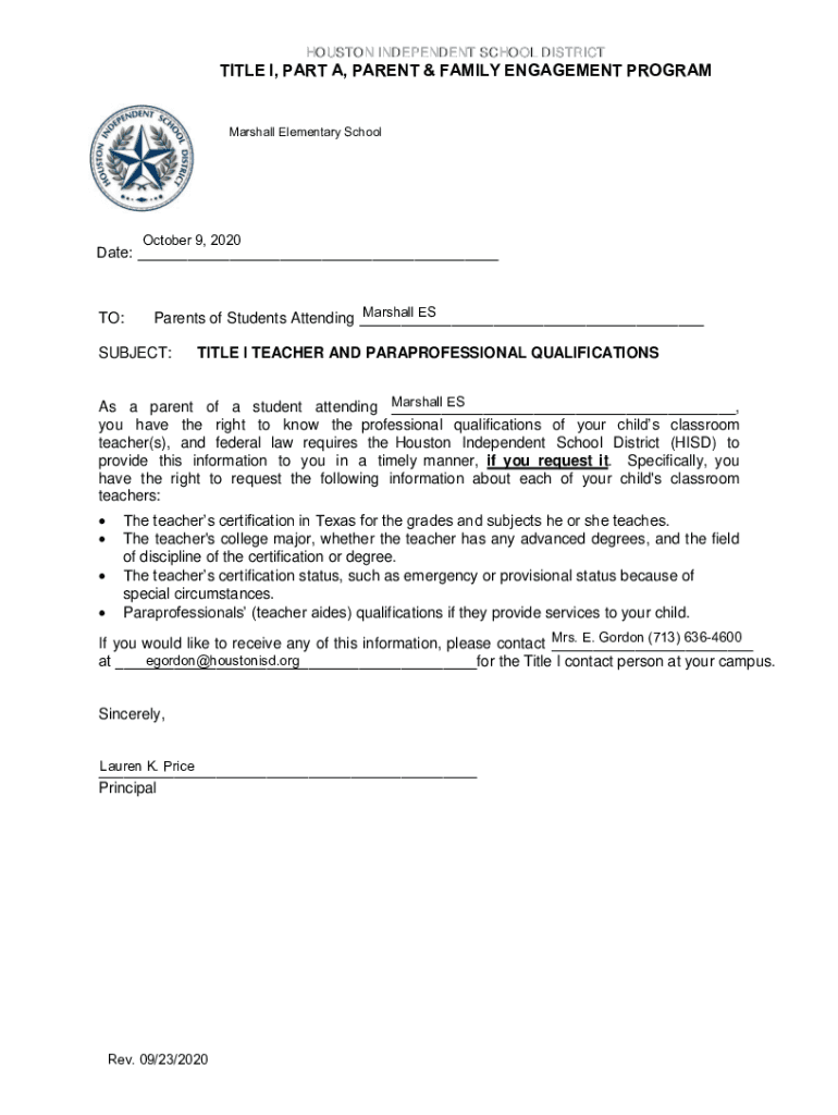 Fillable Online Parent Notification - Teacher Paraprofessional ...