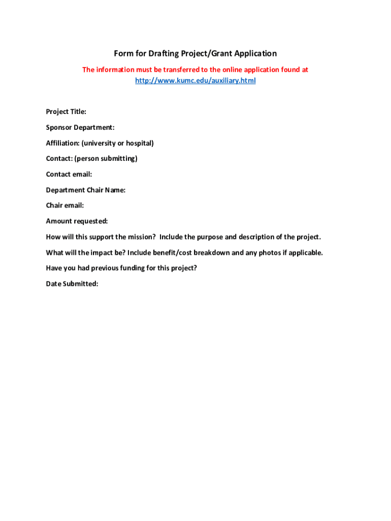 Fillable Online Form for Drafting Project/Grant Application Fax Email ...