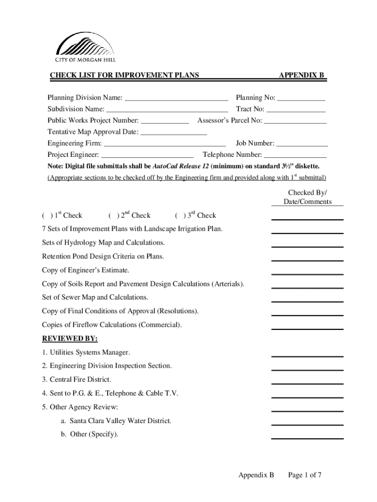 Fillable Online Appendix B Page 1 of 7 CHECK LIST FOR IMPROVEMENT PLANS ... Fax Email Print ...