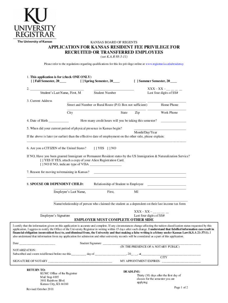 Fillable Online Application for Resident Fee Privilege for Recruited or ... Fax Email Print ...
