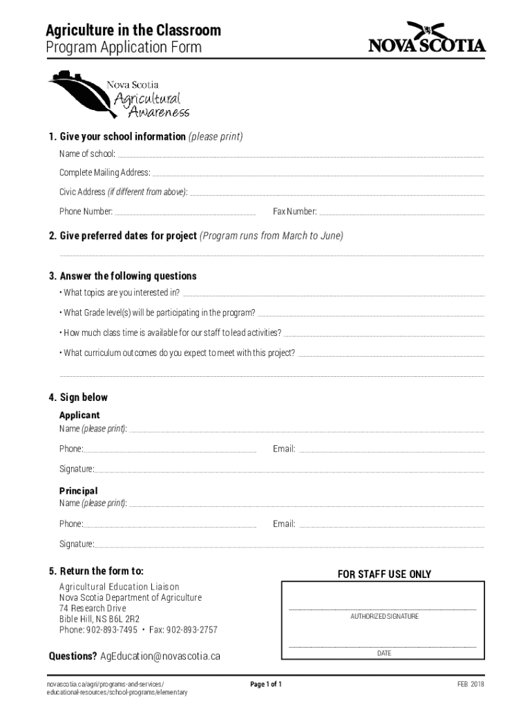 Fillable Online Agriculture in the Classroom Program Application Form Fax Email Print - pdfFiller
