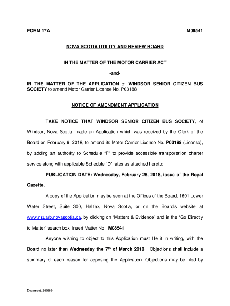 Fillable Online nsuarb novascotia FORM 17A - Nova Scotia Utility and ...