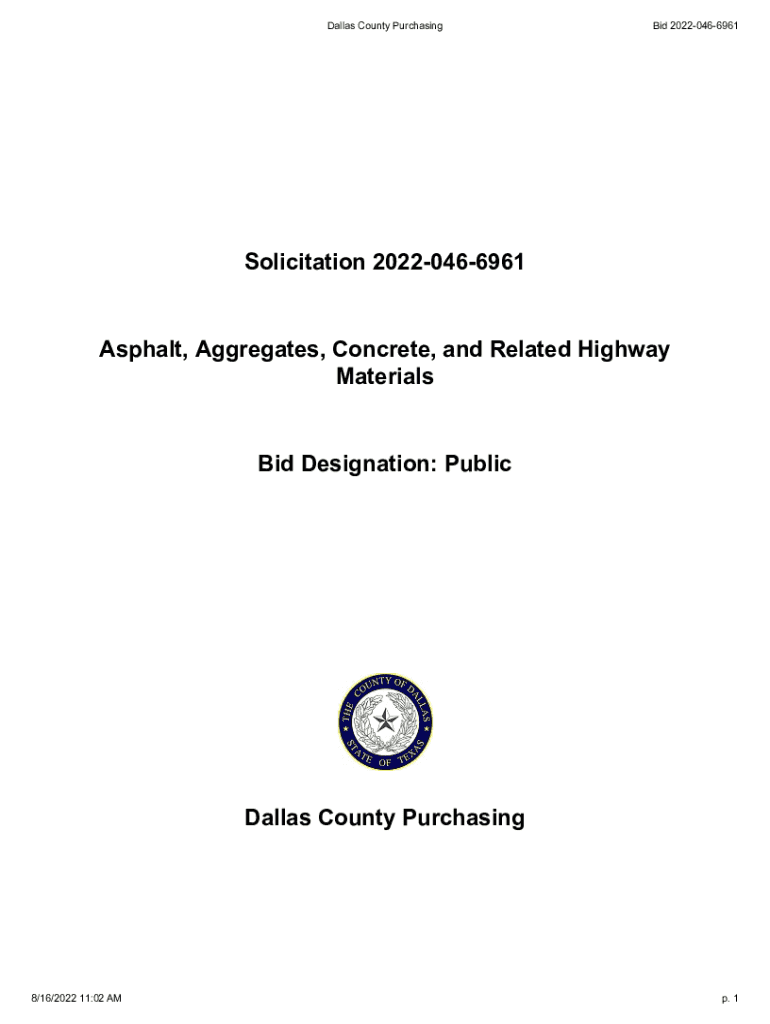 Fillable Online Road and Highway Aggregate Materials - Dallas County ...
