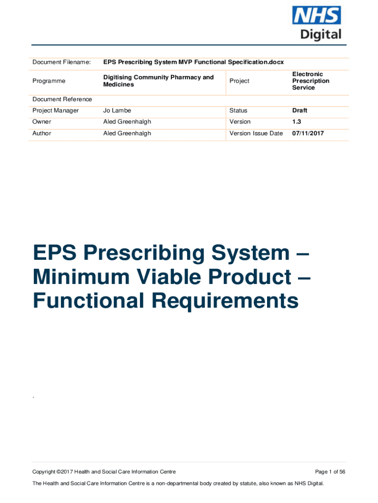 Fillable Online developer nhs EPS prescribing system specification ...