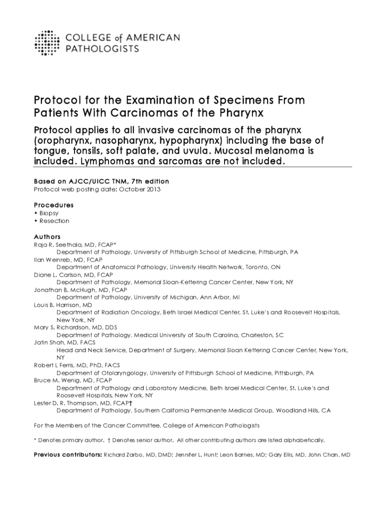 Fillable Online Protocol for the Examination of Specimens From Patients With Carcinomas ... Fax ...