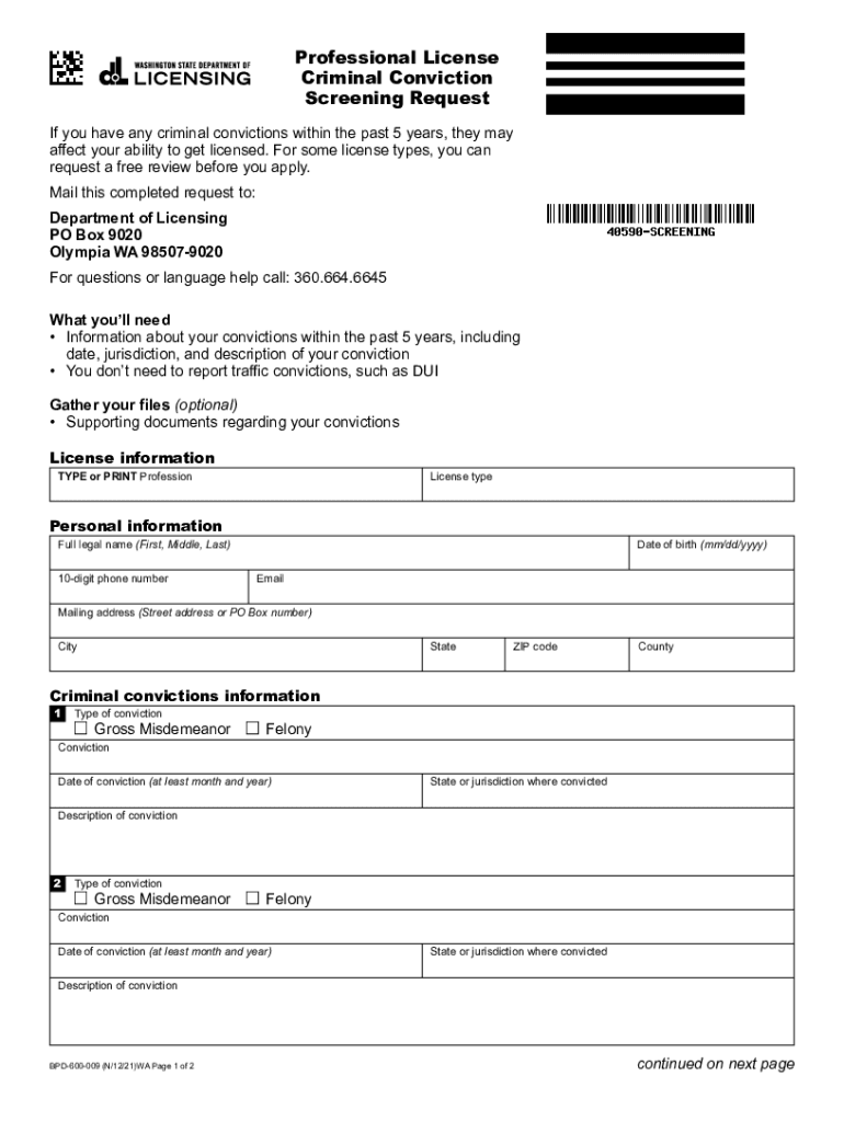 Fillable Online Professional License Criminal Conviction Screening Request. If you have any ...