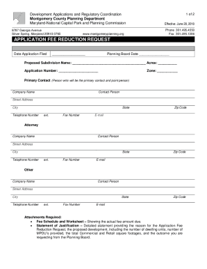 Fillable Online APPLICATION FEE REDUCTION REQUEST - Montgomery Planning ...
