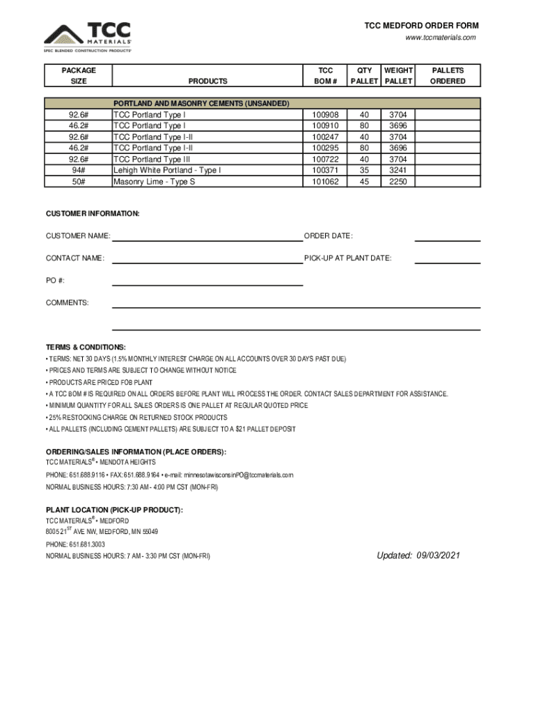 Fillable Online TCC MEDFORD ORDER FORM Fax Email Print - pdfFiller