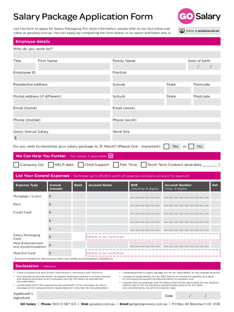 Fillable Online Salary Package Application Form Fax Email Print - pdfFiller
