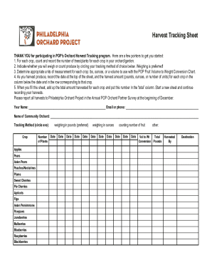 Fillable Online Harvest Tracking Sheet - Philadelphia Orchard Project ...