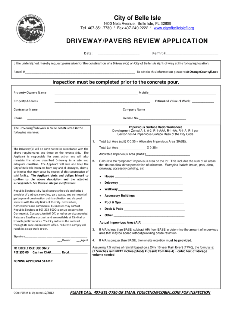 Fillable Online 2013-2014 FORM D1 Driveway Permit Application.docx Fax ...