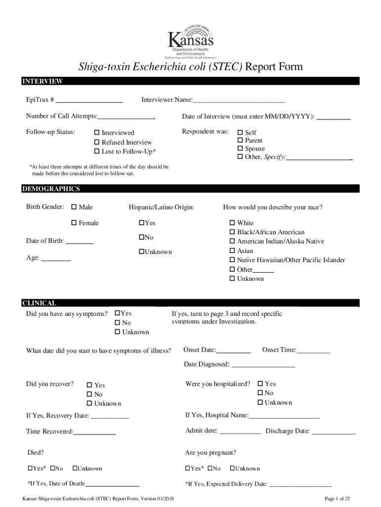 Fillable Online Shiga-toxin Escherichia coli (STEC) Report Form Fax ...