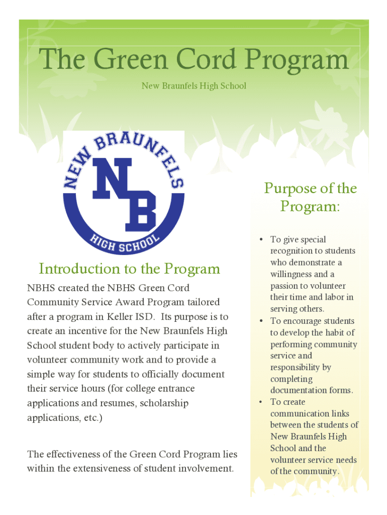 Fillable Online schools nbisd Green Cord Program Fax Email Print ...
