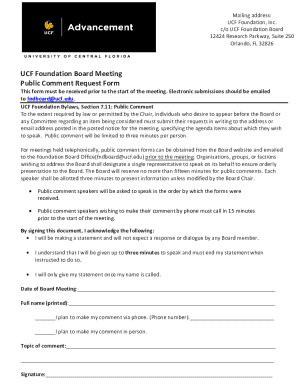 Fillable Online UCF Foundation Board Meeting Public Comment Request Form Fax Email Print - pdfFiller