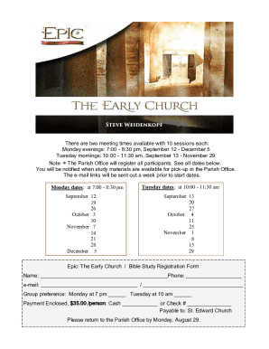 Fillable Online Epic: The Early Church / Bible Study Registration Form ...