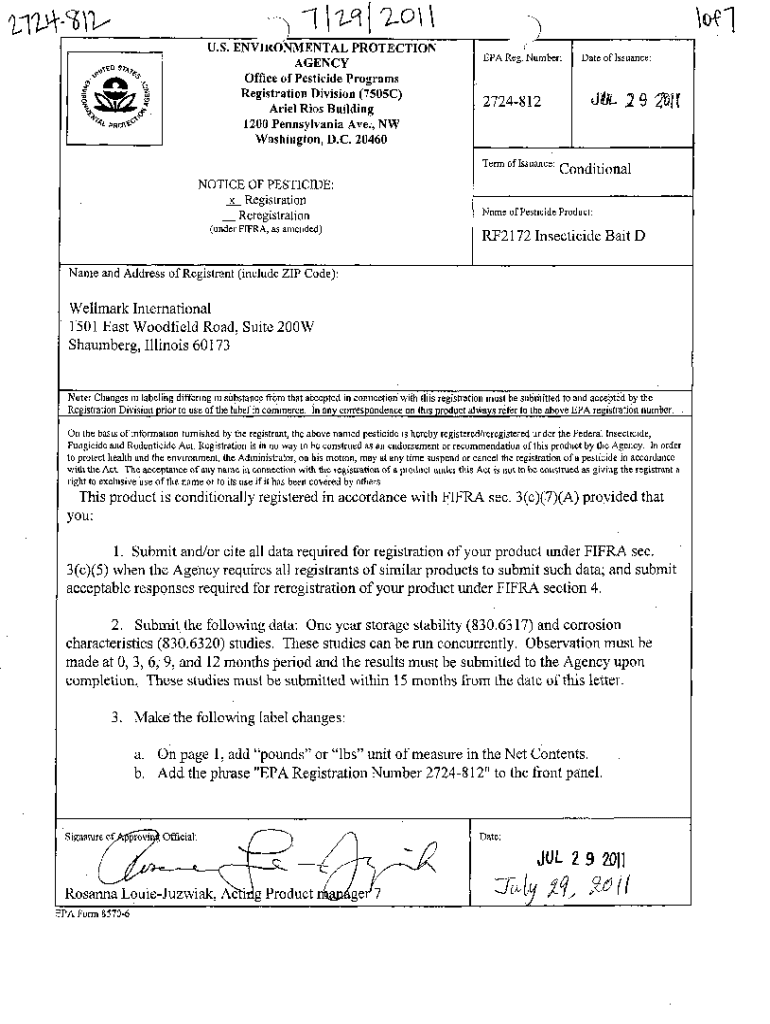 Fillable Online US EPA, Pesticide Product Label, RF2172 INSECTICIDE ...