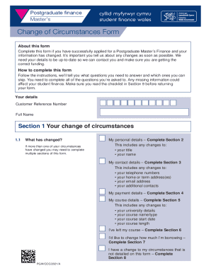 Fillable Online Student Finance Wales - Postgraduate Masters Finance - CO1 - Change of ...