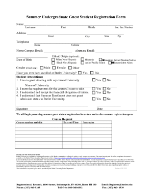 Fillable Online Summer Undergraduate Guest Student Registration Form ...