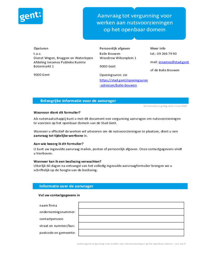 Fillable Online Aanvraag tot vergunning voor werken aan ...