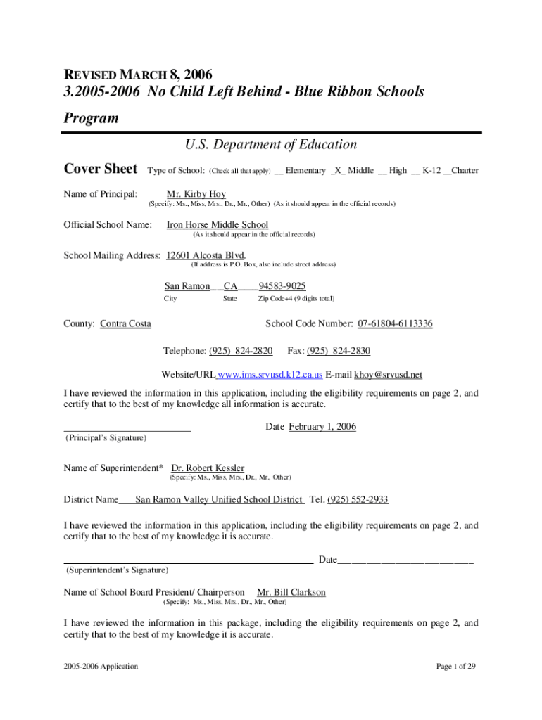 Fillable Online www2 ed 3.2005-2006 No Child Left Behind - Blue Ribbon ...