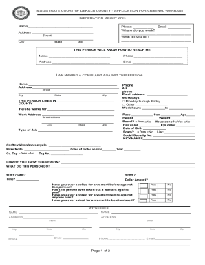 Fillable Online CRIMINAL WARRANT APPLICATION INSTRUCTIONS PAGE - DeKalb ...