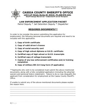 Fillable Online LAW ENFORCEMENT APPLICATION PACKET Patrol Deputy * Jail ...
