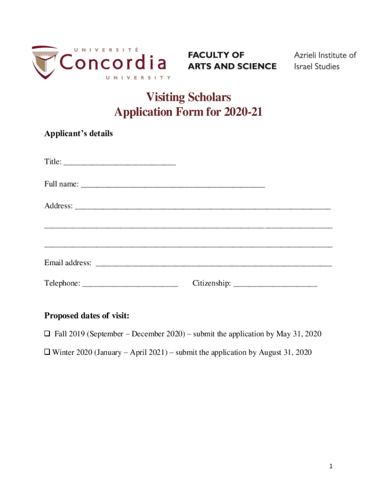 Fillable Online Visiting Scholars Application Form for 2020-21 Fax ...