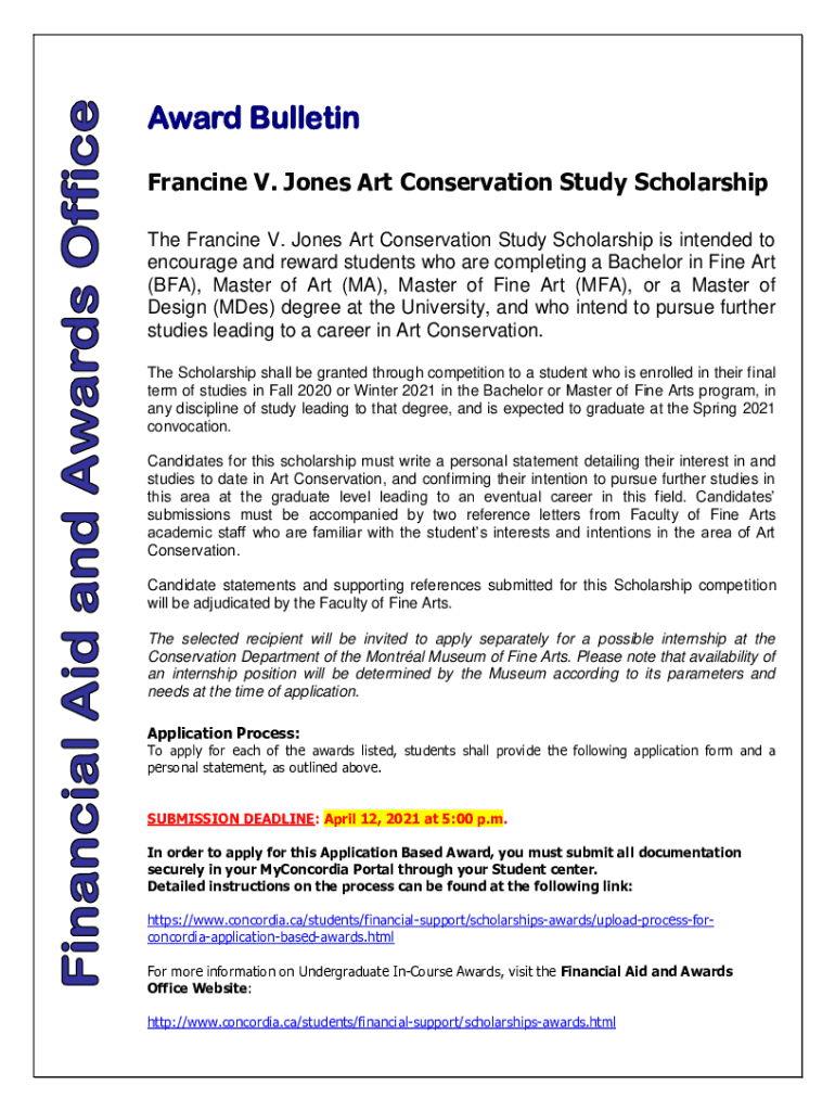 Fillable Online Award Bulletin - Francine V. Jones Art Conservation ...