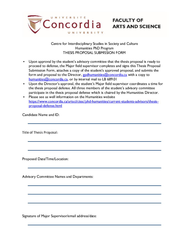 Fillable Online Thesis Proposal Submission Form. Fax Email Print ...