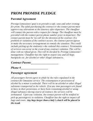 Fillable Online PROM PROMISE PLEDGE - Prestige Limousine Service, Inc ...