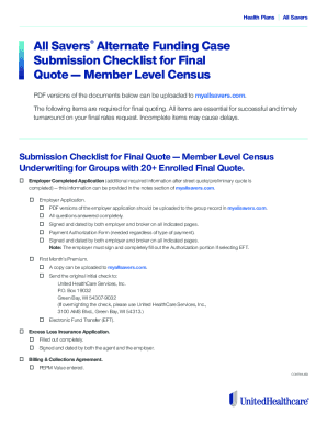 Fillable Online Final Quote Checklist (Member Level Census) Fax Email ...
