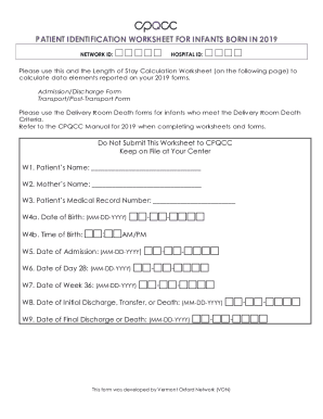 Fillable Online PATIENT IDENTIFICATION WORKSHEET FOR INFANTS BORN IN ...