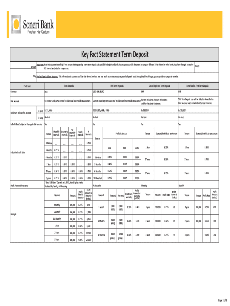 Fillable Online 06 Key Fact Statement for Term Deposits 2421 - Bank ...