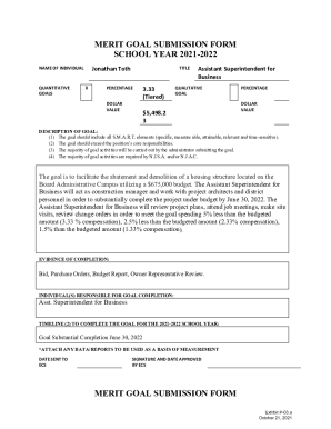 Fillable Online merit goal submission form school year 2021-2022 Fax ...