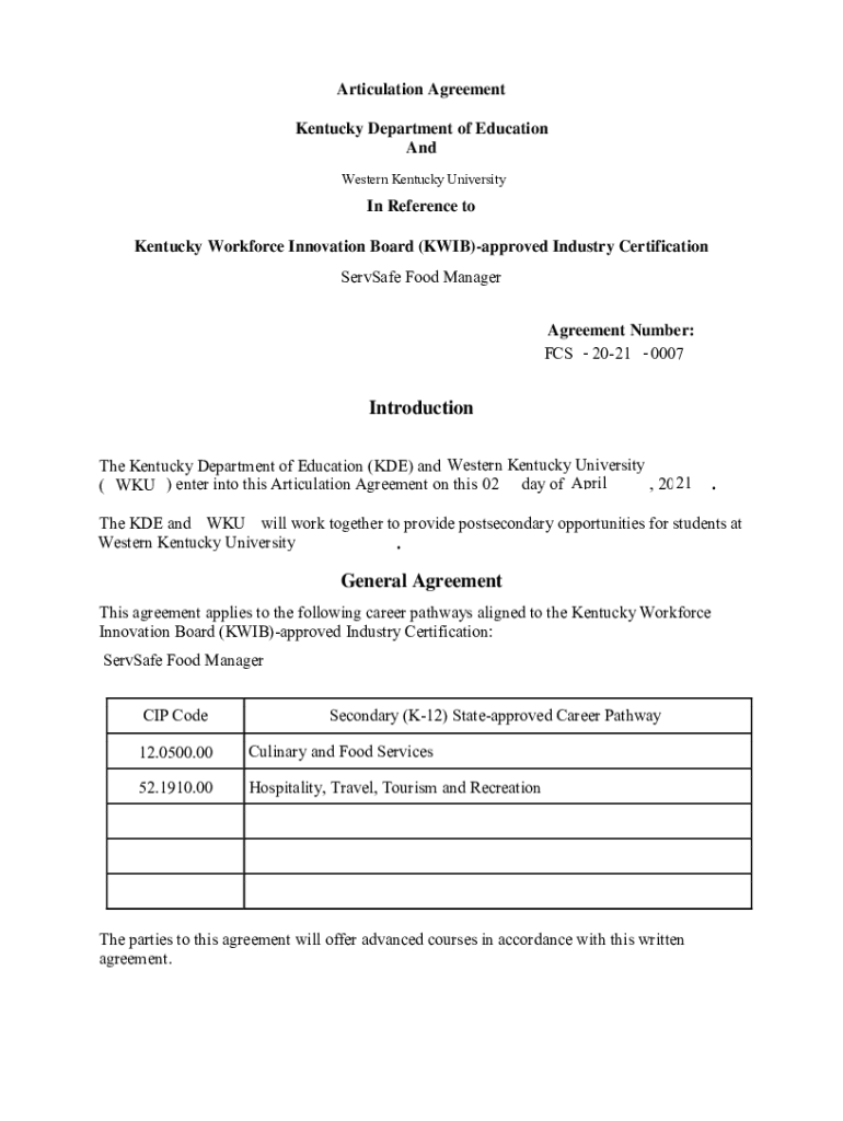 Fillable Online education ky Introduction General Agreement - Kentucky Fax Email Print - pdfFiller