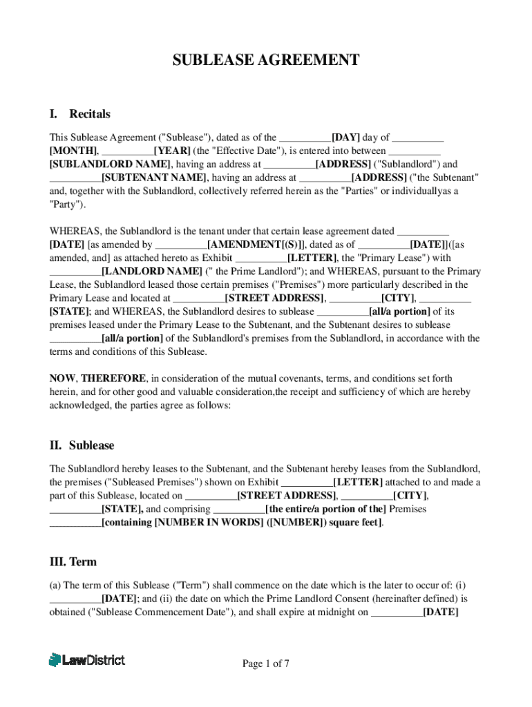 Fillable Online Free Sublease Agreement Template - WordPDFeFormsFree ...