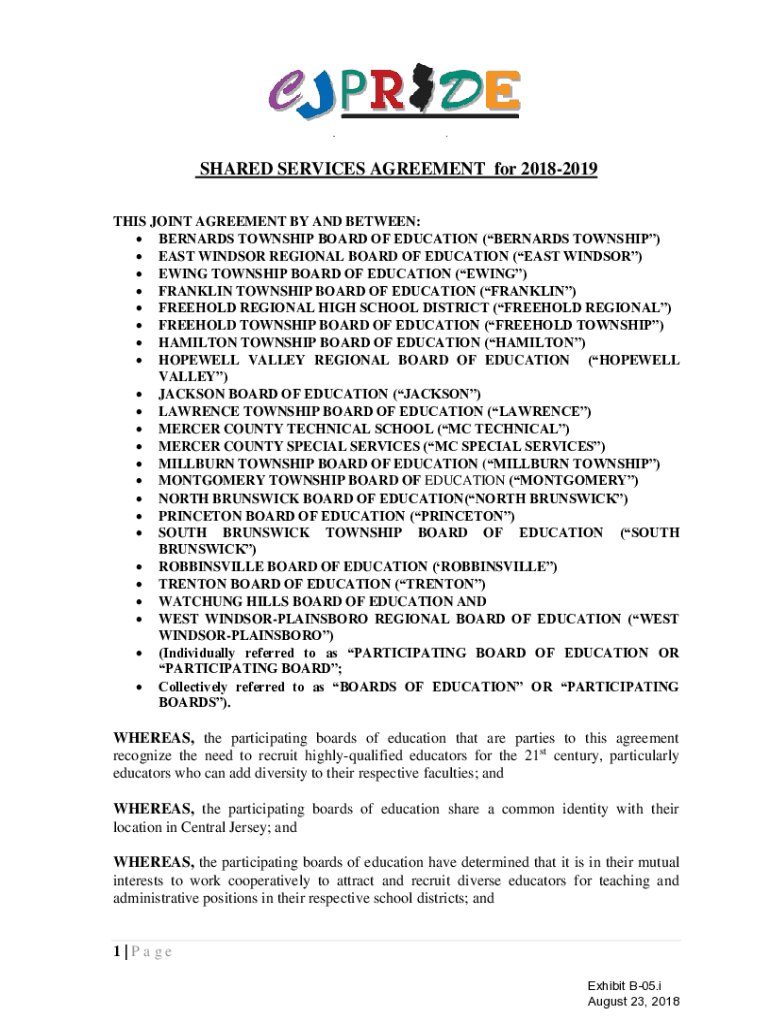 Fillable Online SHARED SERVICES AGREEMENT for 2018-2019 Fax Email Print ...