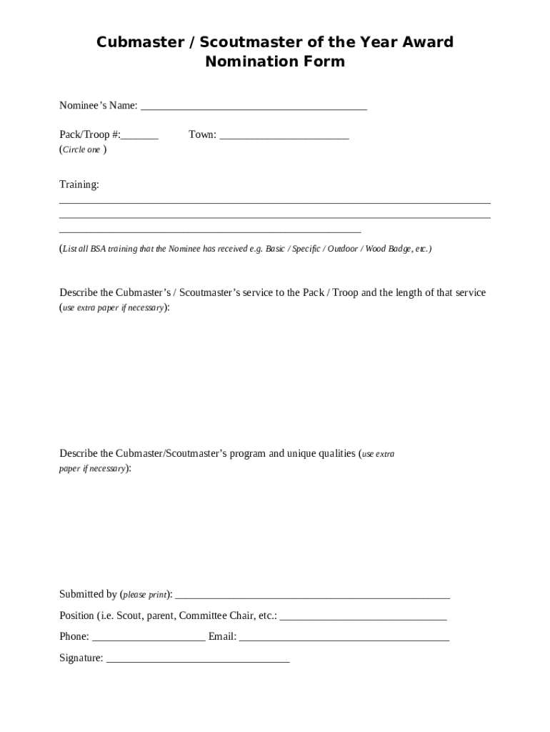 Cubmaster / Scoutmaster of the Year Award Nomination Doc Template ...