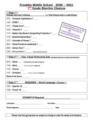Fillable Online 7th Grade Elective Sheet 2020 - 2021 Fax Email Print ...