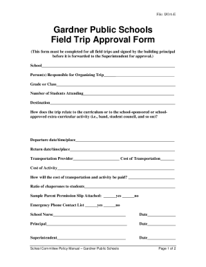 Fillable Online Gardner Public Schools Field Trip Approval Form Fax ...