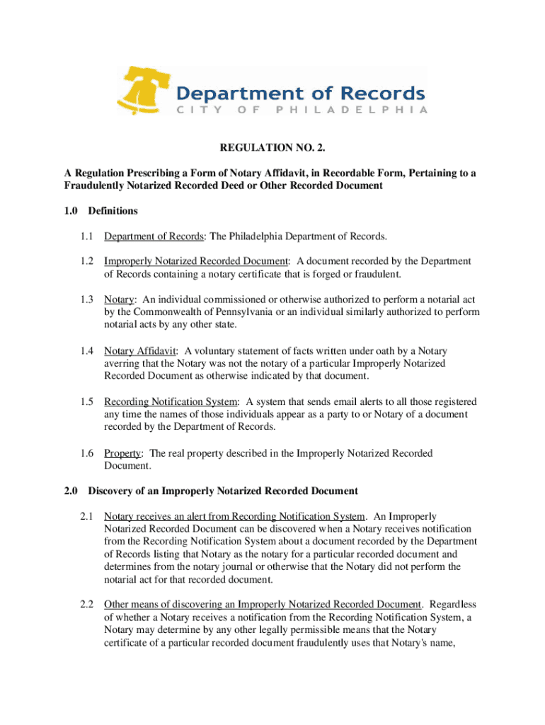 Fillable Online REGULATION NO. 2. Fraudulently Notarized Recorded Deed ...