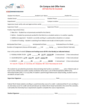 Fillable Online On Campus Job Offer Form Fax Email Print - pdfFiller