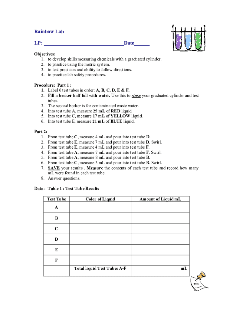 Fillable Online Rainbow Lab: Following Directions and Performing ...