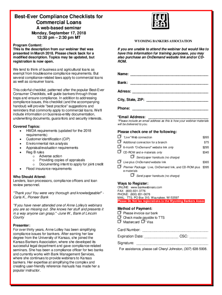 Fillable Online Best-Ever Compliance Checklists for Commercial Loans A ...