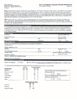 Fillable Online dnr wi Site Investigation Sample Results Notification ...