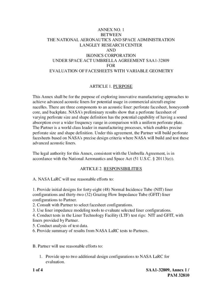 Fillable Online ANNEX 1 TO UMBRELLA AGREEMENT, SAA1-32036 BETWEEN THE ...
