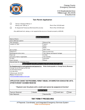 Fillable Online Tent Permit Application TENT PERMIT PROCEDURES - Orange ...