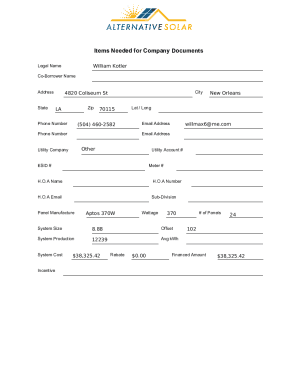 Fillable Online Items Needed for Company Documents Fax Email Print ...